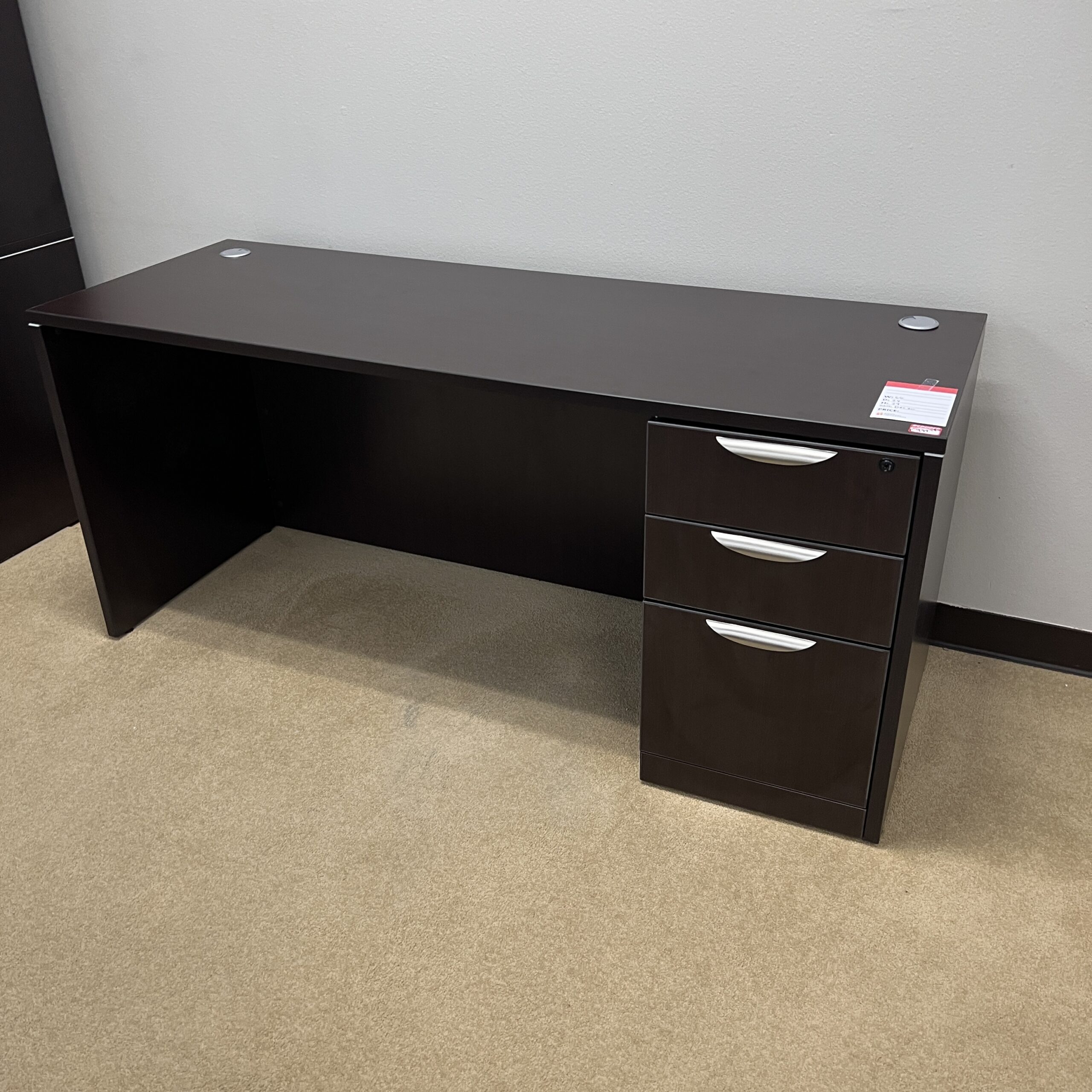 66" x 24" Espresso and Silver Credenza Desk with One Pedestal - Box/Box ...