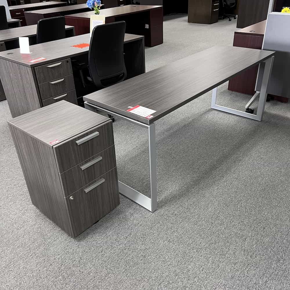 SET - 72" x 24" Grey Laminate and Metal Table Desk with Rolling Box/Box ...