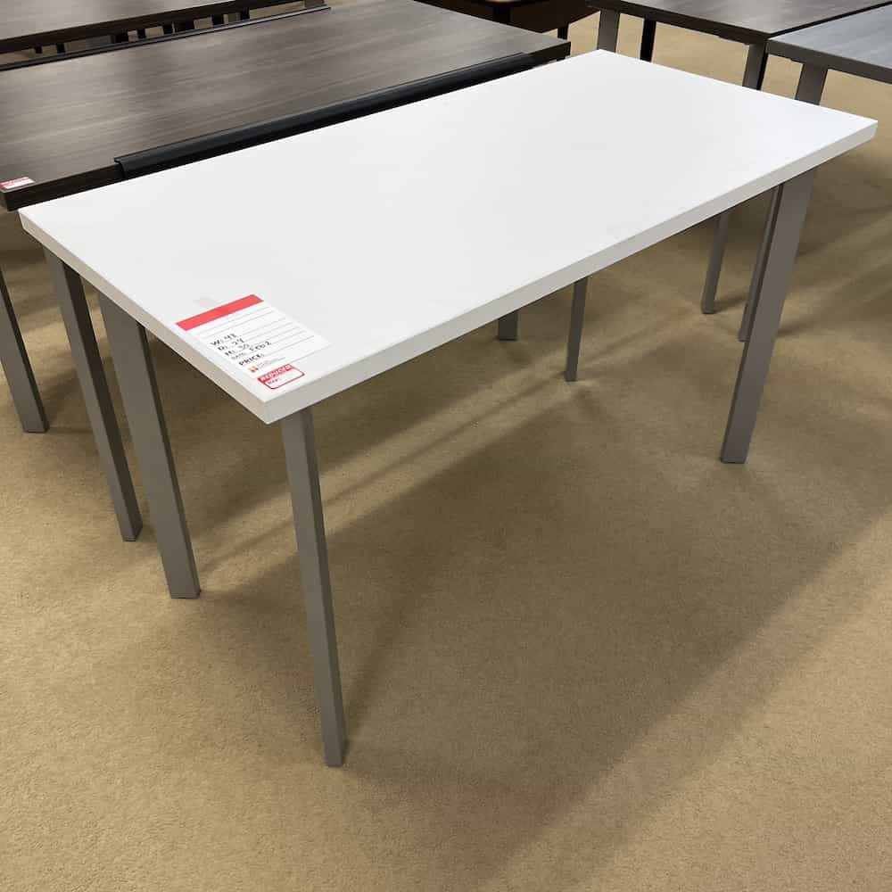 48" x 24" Hon White and Silver Table Desk | Office Furniture Liquidations