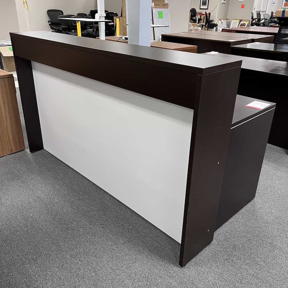 71" x 36" Espresso and White Reception Desk - Laminate Transaction Top ...