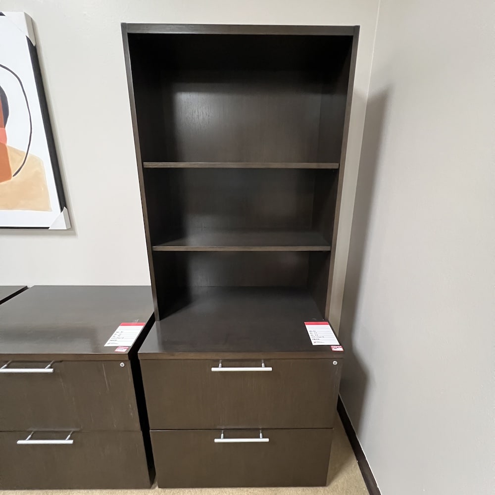 30" x 73" H Espresso and Silver OFS 2 Drawer Lateral with Bookcase ...