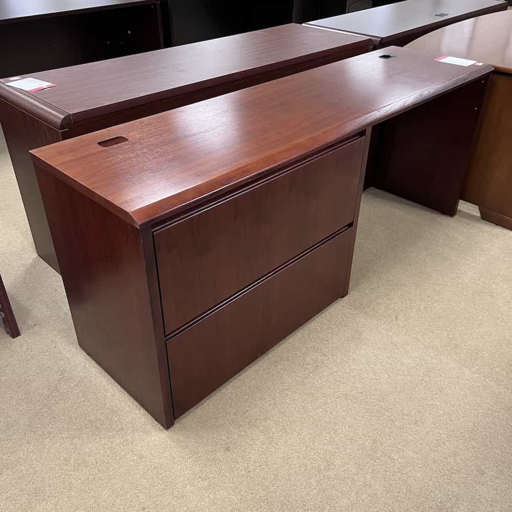 72" x 20" Steelcase Cherry Credenza Desk with 2 Drawer Lateral | Office Furniture Liquidations