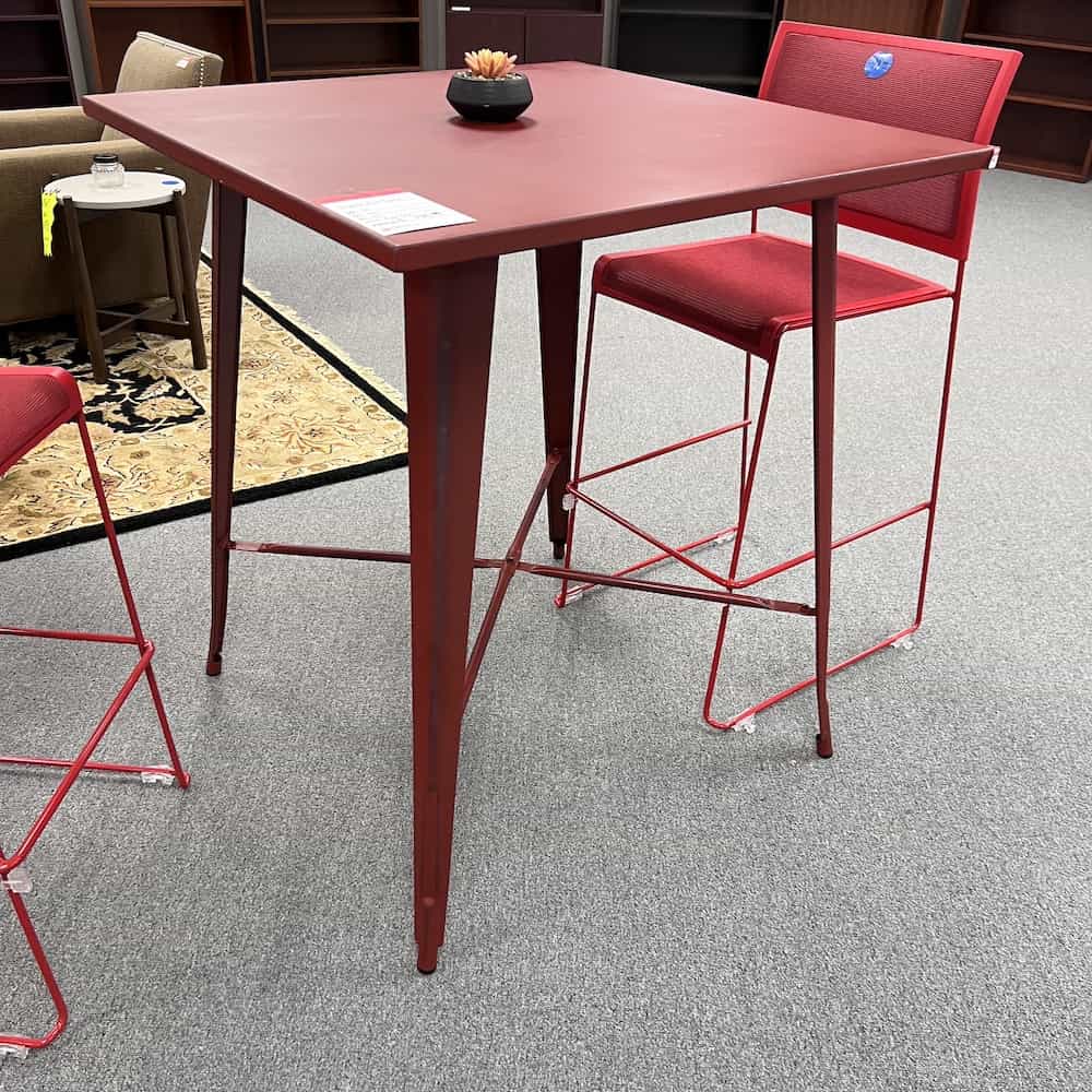 36" Red Industrial Western Square Metal Pub Table | Office Furniture ...