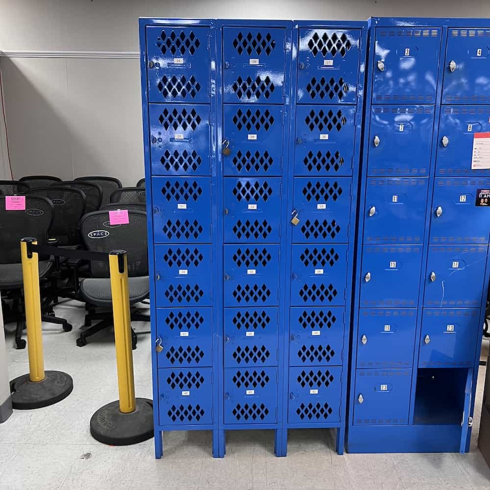 36" W x 79" H Blue Metal Ventilated Lockers - 2 Tier 18 Door | Office ...