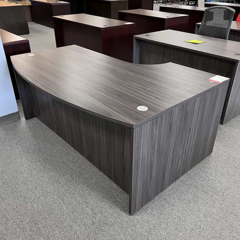 71" x 48" Coastal Grey Bow Front "Porkchop" L-Desk Shell - Left Return ...