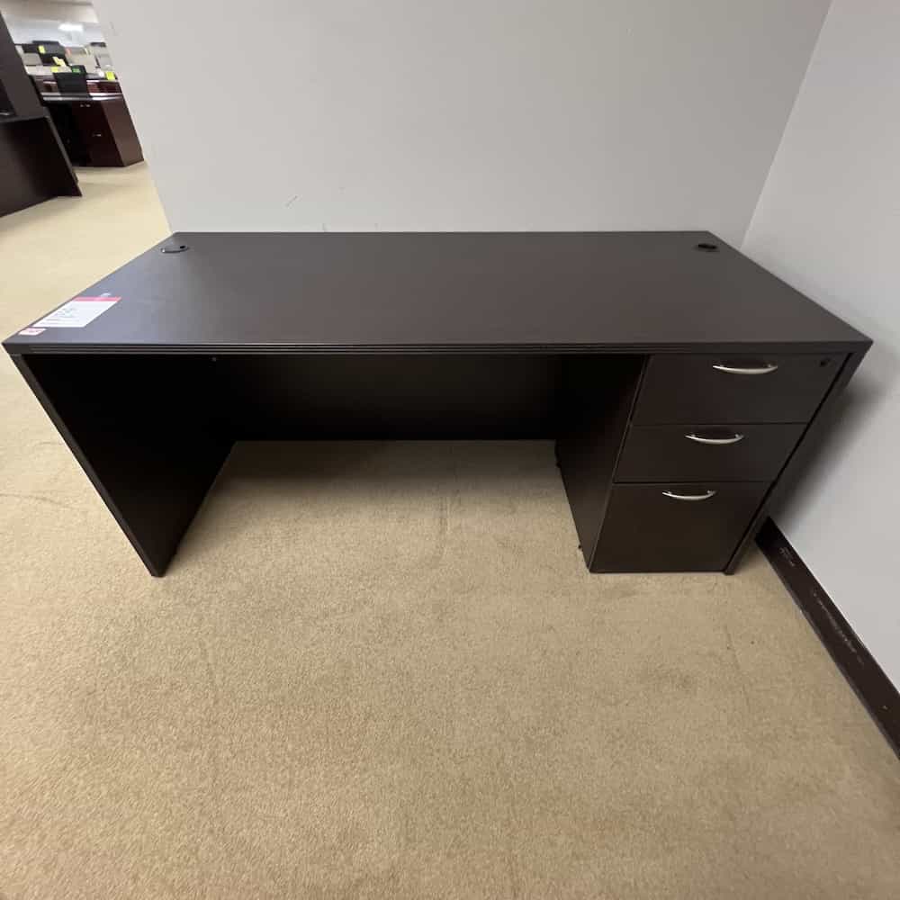 66" x 30" Espresso and Silver Desk with One Pedestal - Box/Box/File ...