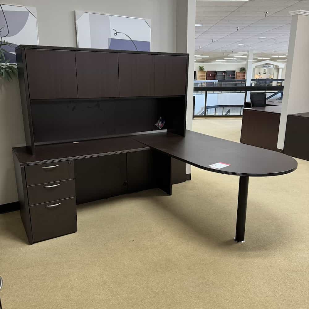 71" x 83" Espresso and Silver Bullet Nose L-desk - Left Return | Office ...
