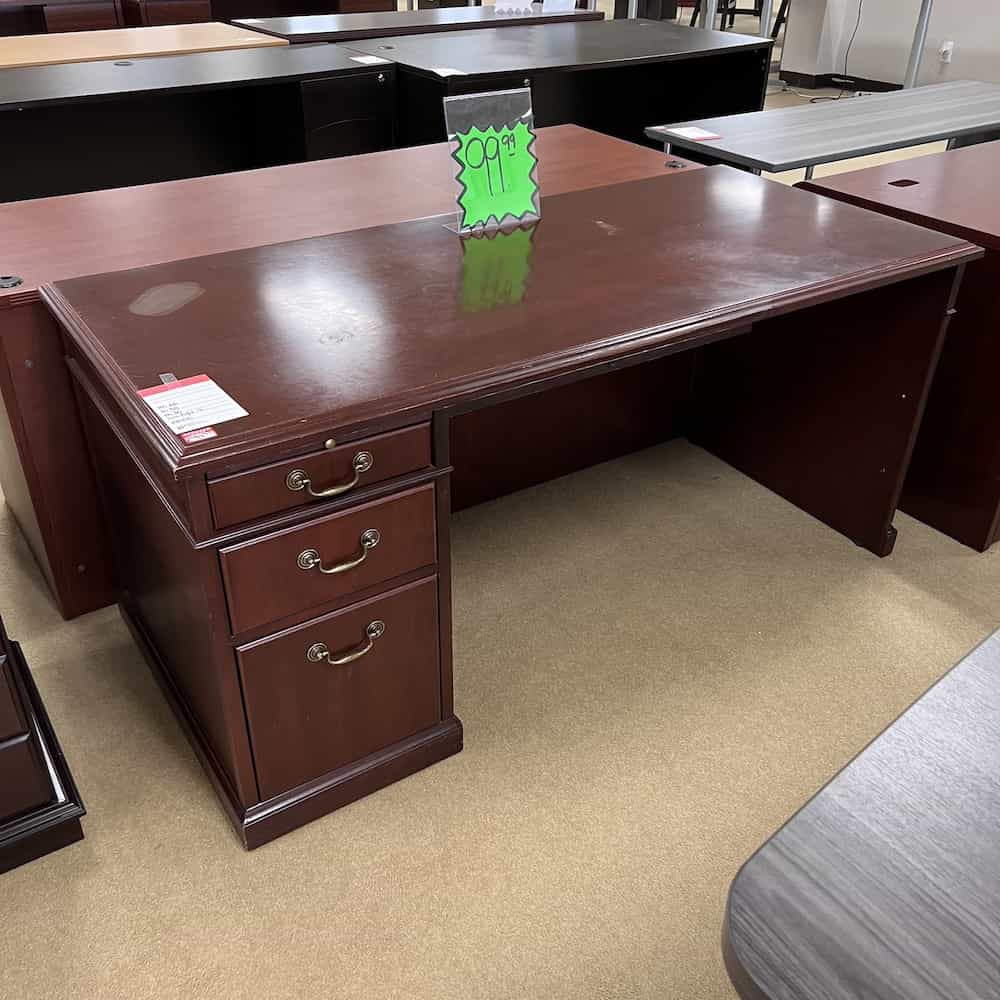 66" x 30" Mahogany and Brass Traditional Desk with Box/Box/File ...