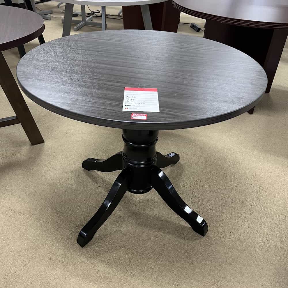 36" Grey and Black Round Break Room Table with Modern Farmhouse Base ...
