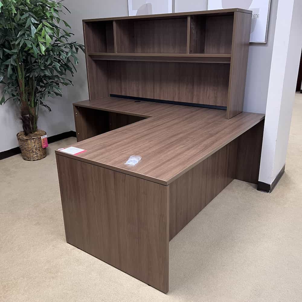 71" x 83" Walnut and Silver L-Desk with Open Hutch - Left Return ...