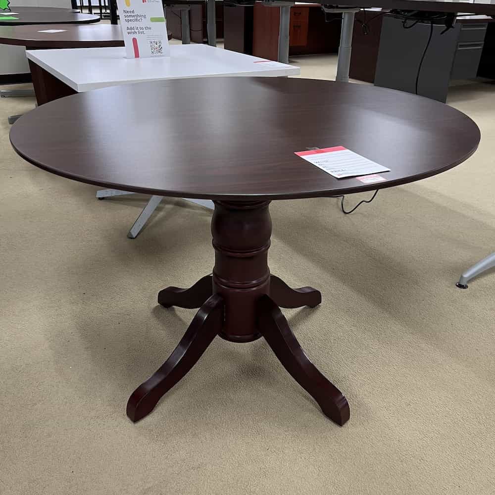 42" Mahogany Round Break Room Table with Modern Farmhouse Base | Office ...