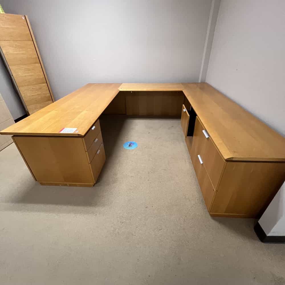 SET - 96"-108" x 96" Halcon Maple Vintage U-Desk with 1 Drawer Lateral ...