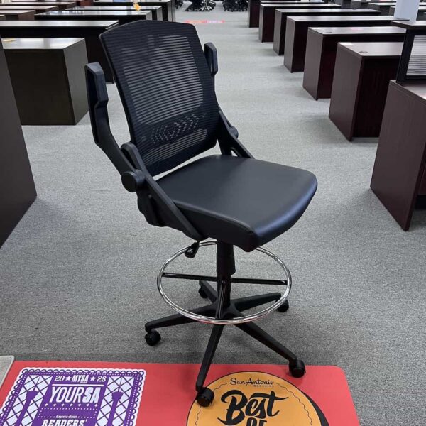 New - Black Antimicrobial Vinyl and Chrome Office Stool with Mesh Back ...