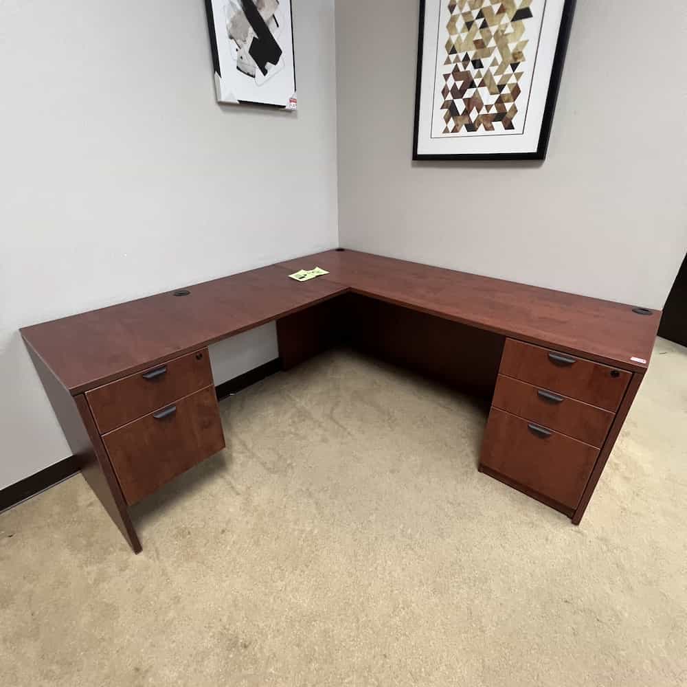 71" x 71" Cherry and Black L-Desk - Left Return | Office Furniture ...
