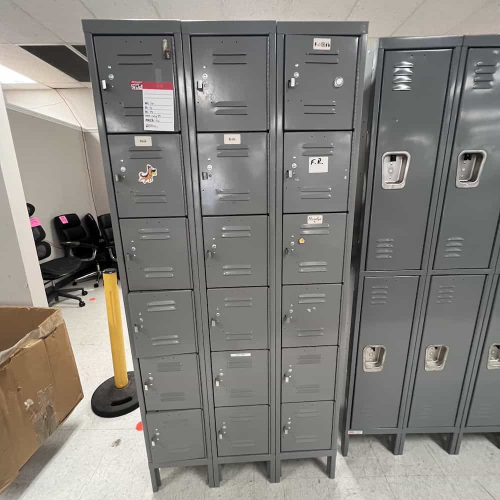 36" W x 78" H Grey Metal Lockers 3 Tier 18 Door | Office Furniture ...