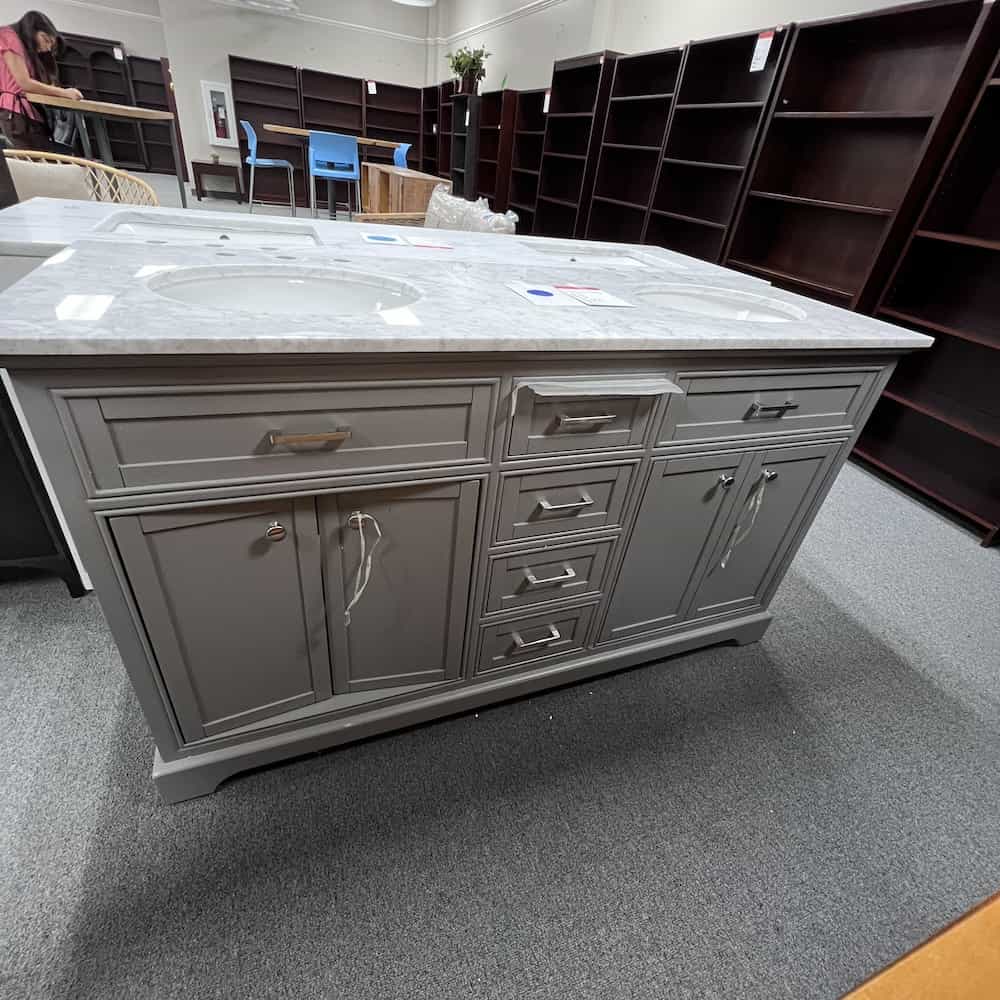 60" x 22" Grey with White Stone Top Double Sink Bathroom Vanity ...