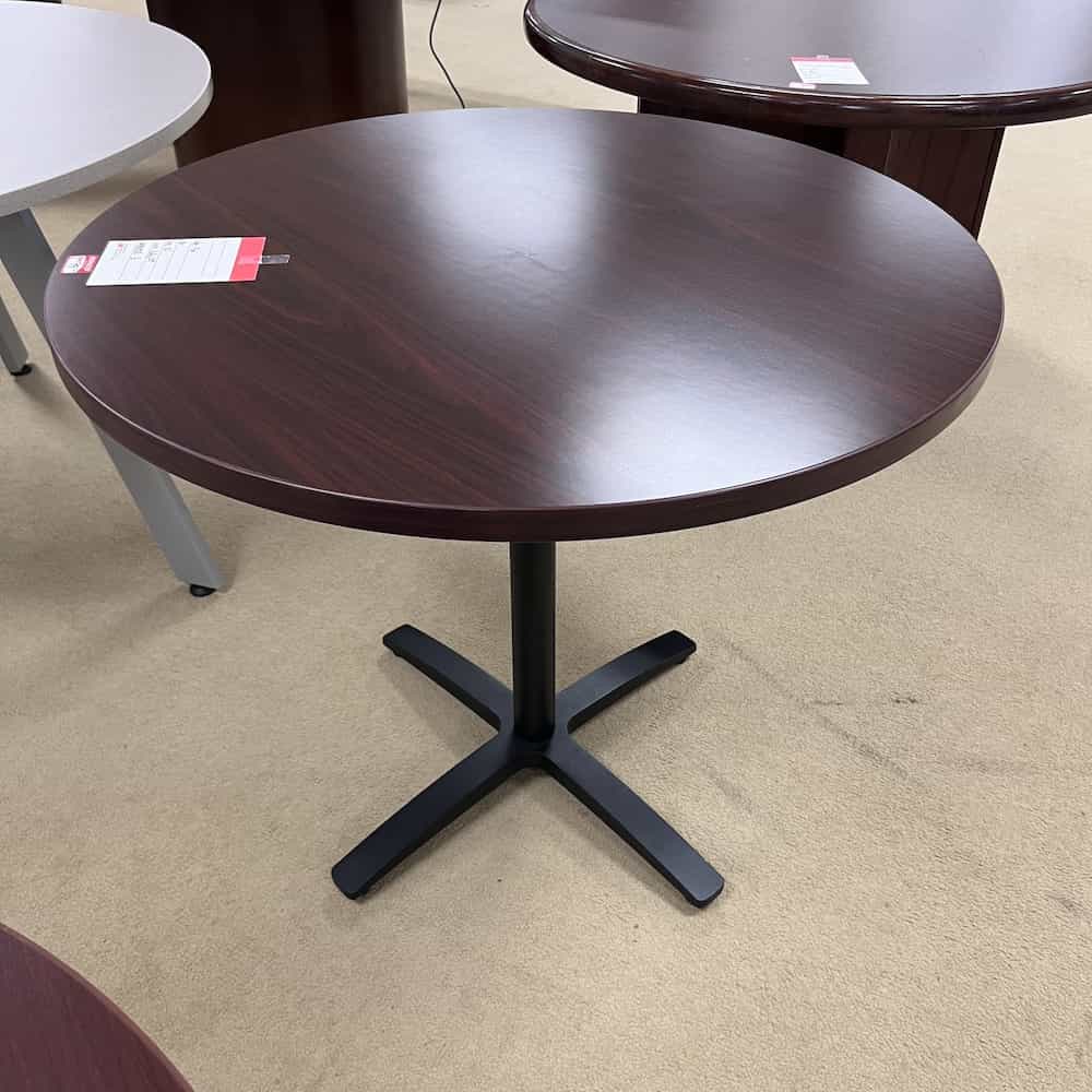 36" Mahogany and Black Round Break Room Table | Office Furniture ...