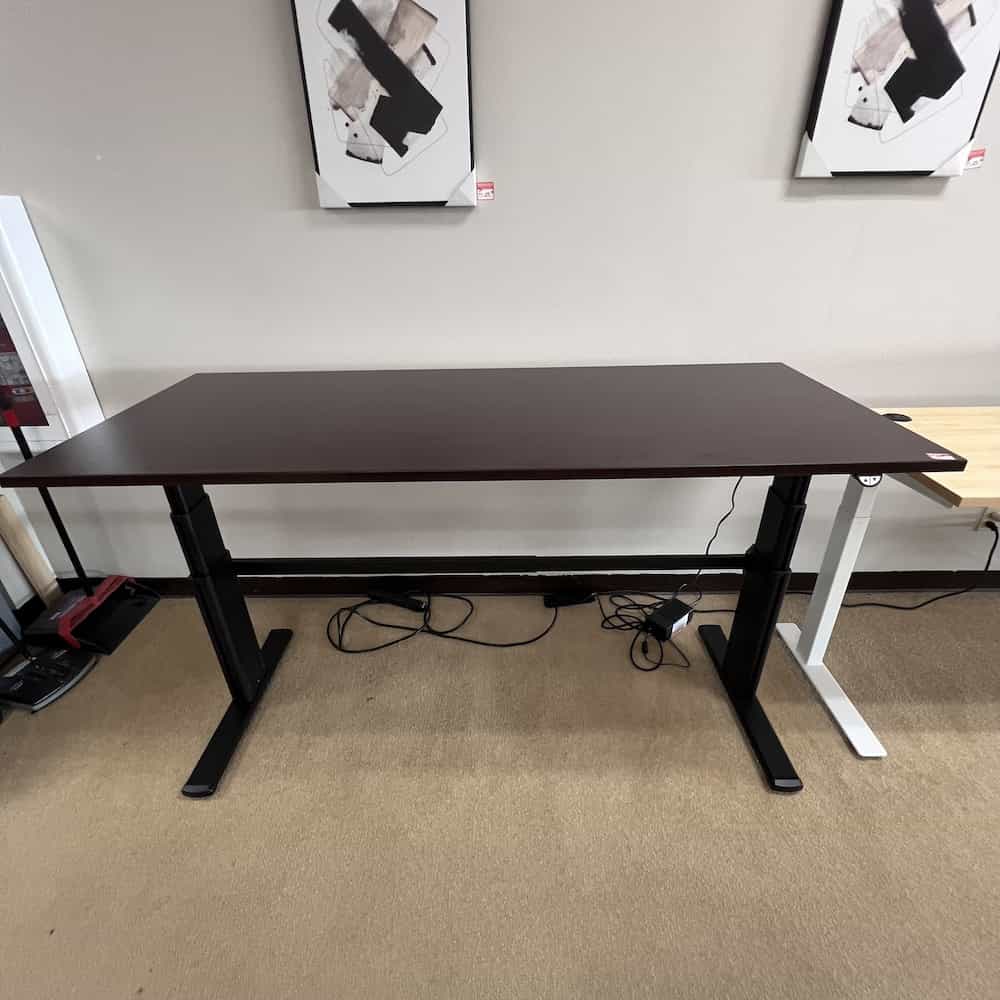 72" x 30" Mahogany and Black Height Adjustable Electric Standing Desk ...
