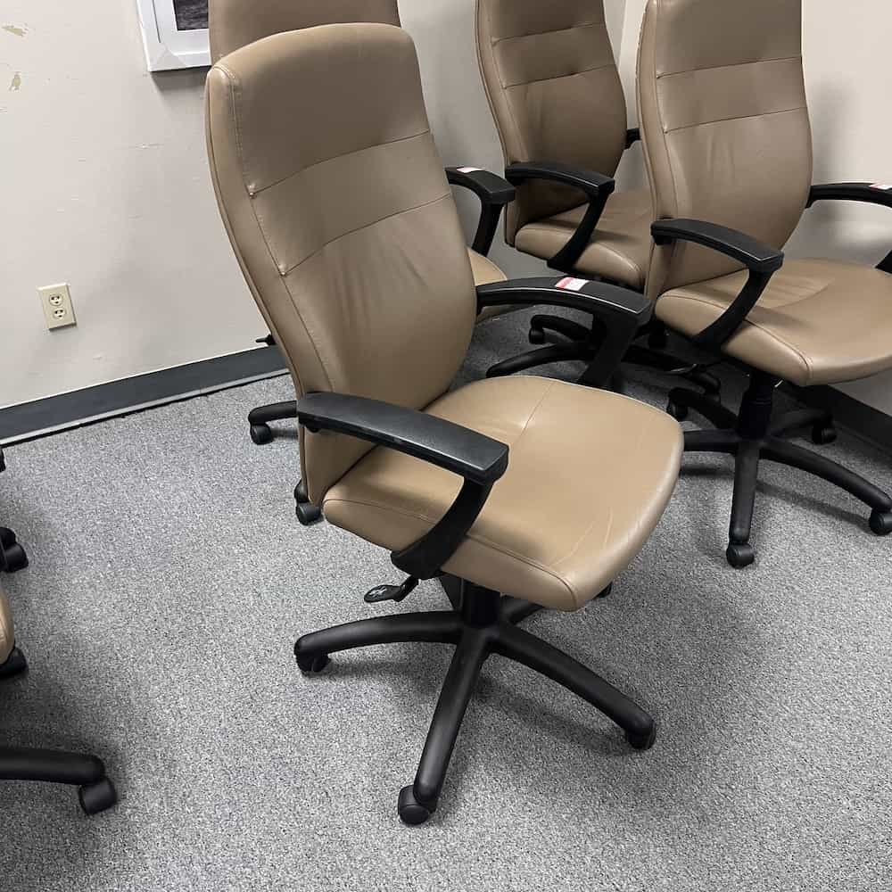 Global Synopsis Taupe Leather and Black High Back Conference Chair ...