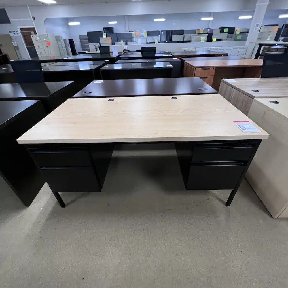 60" x 30" Maple and Black Metal Desk with 2 Hanging Box/Files | Office ...