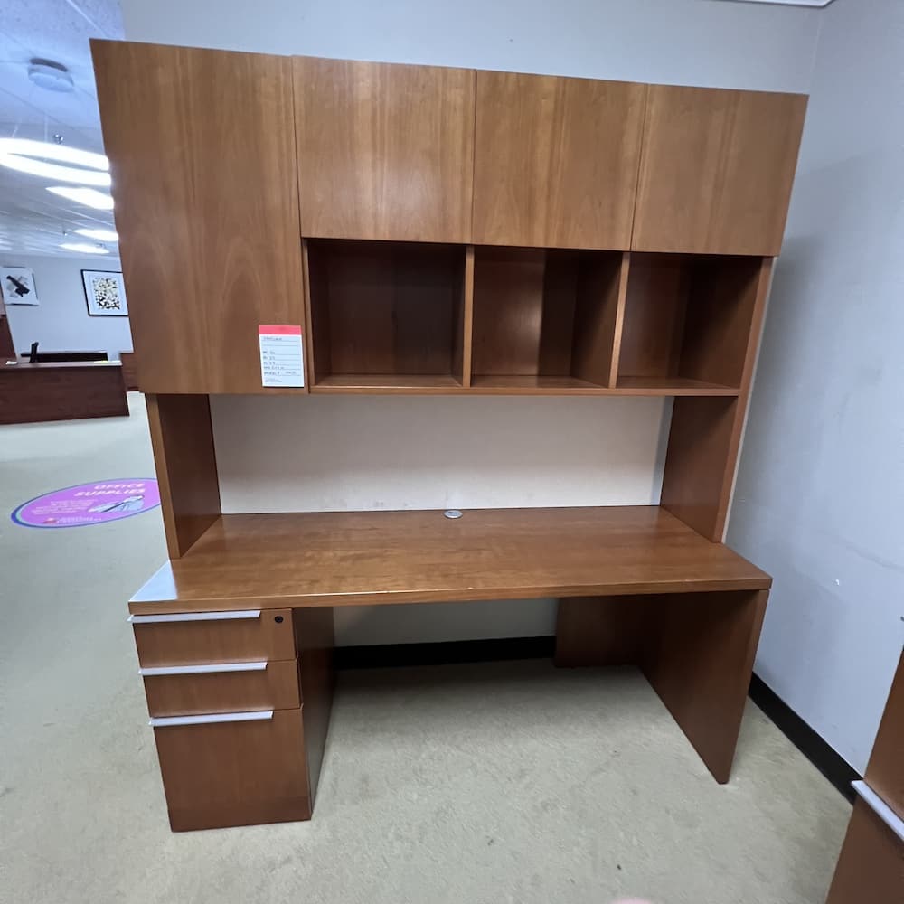 66" x 24" Steelcase Cherry and Grey Credenza Desk with Hutch | Office ...