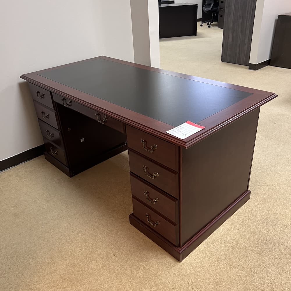 66" x 31" Mahogany and Black Traditional Executive Desk | Office ...