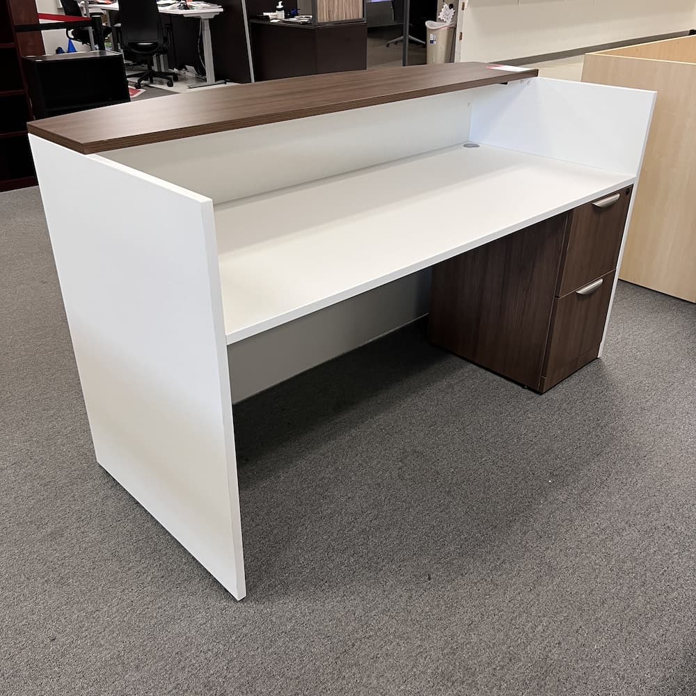 71" x 36" Walnut and White Reception Desk Shell with Straight ...