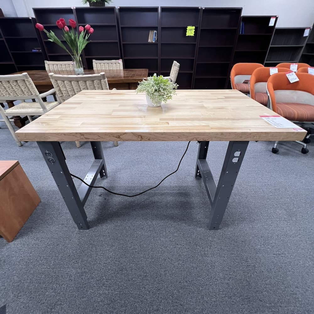 48" x 30" Ulline Grey Metal and Butcher Block Work Bench | Office ...