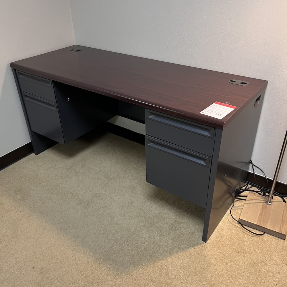 60" x 24" Hon Mahogany and Grey Metal Desk Credenza with 2 Hanging Box ...