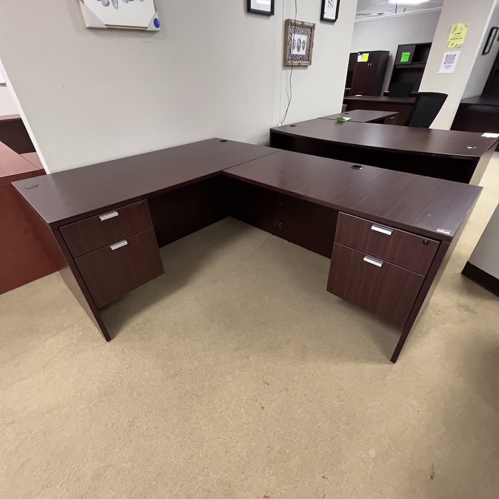 60" x 78" Mahogany and Silver L-Desk with 2 Hanging Box/Files - Right ...
