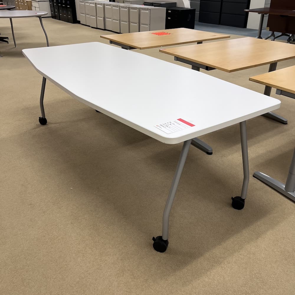 84" x 36" Steelcase White Laminate and Silver Rolling Table | Office ...