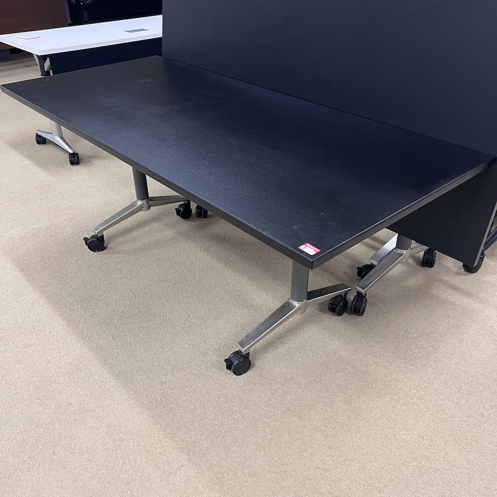 71" x 32" Vari Black Laminate Training Table - Flip, Nest, Roll ...
