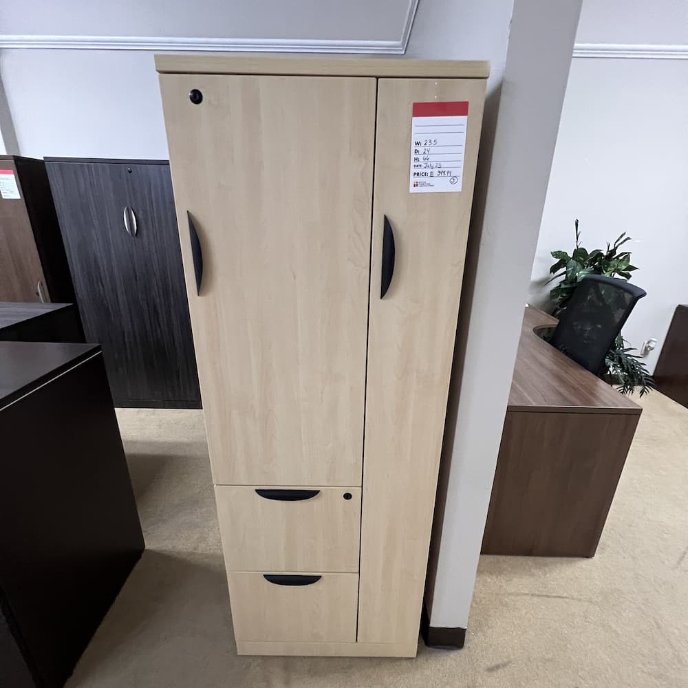 24" W x 66" H Maple Laminate and Black Storage Cabinet Wardrobe ...