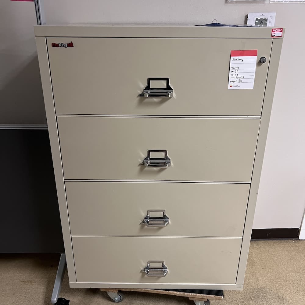 38" W x 53" H FireKing Beige Fire Resistant File Cabinet 4 Drawer ...