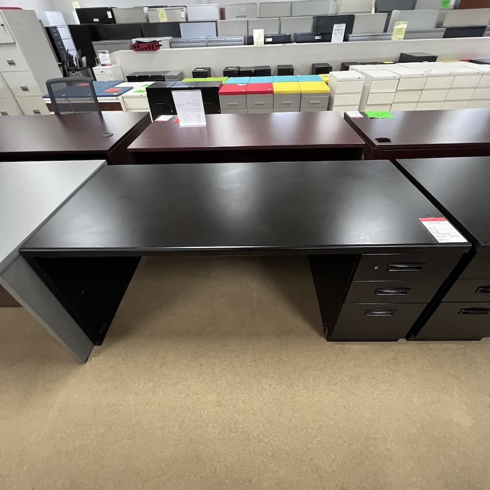 66" x 30" Steelcase Black Laminate and Metal Desk with Single Pedestal ...