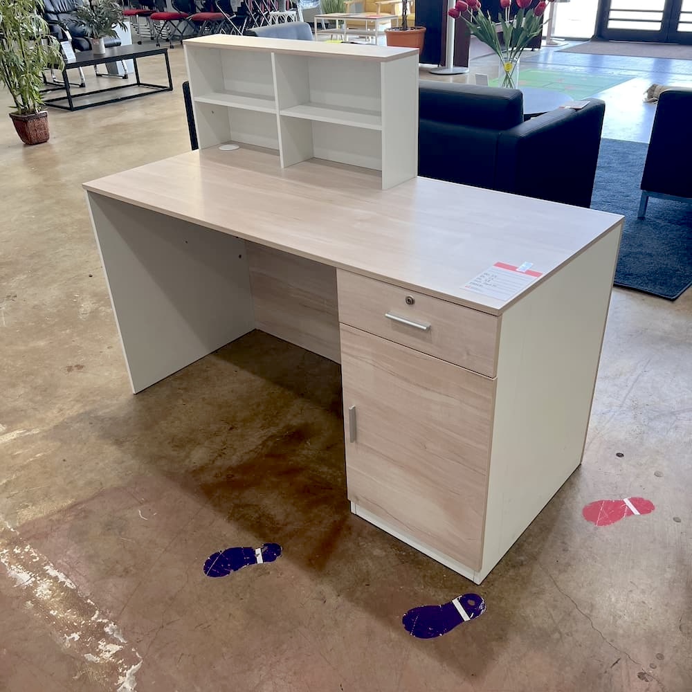 55" x 24" FUFU&GAGA White and Maple MDF Desk with Desktop Storage ...