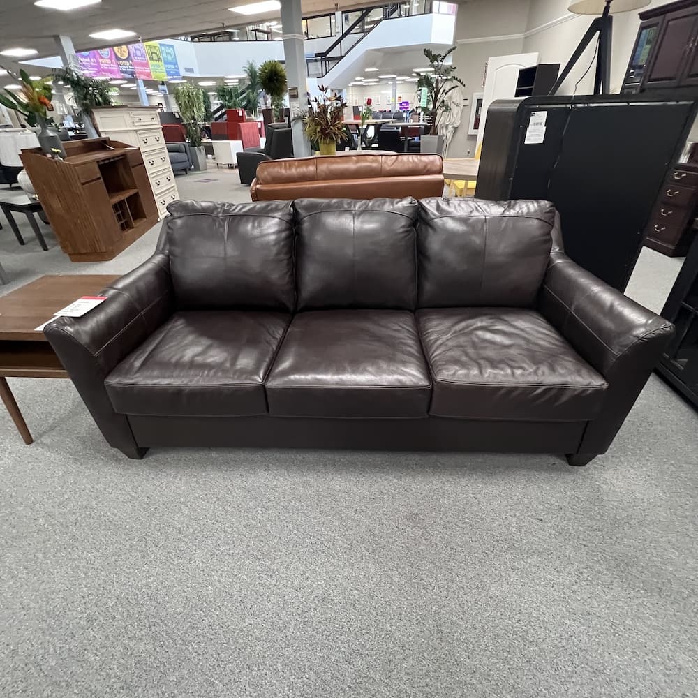 79" Brown Leather 3 Seater Sofa Couch | Office Furniture Liquidations