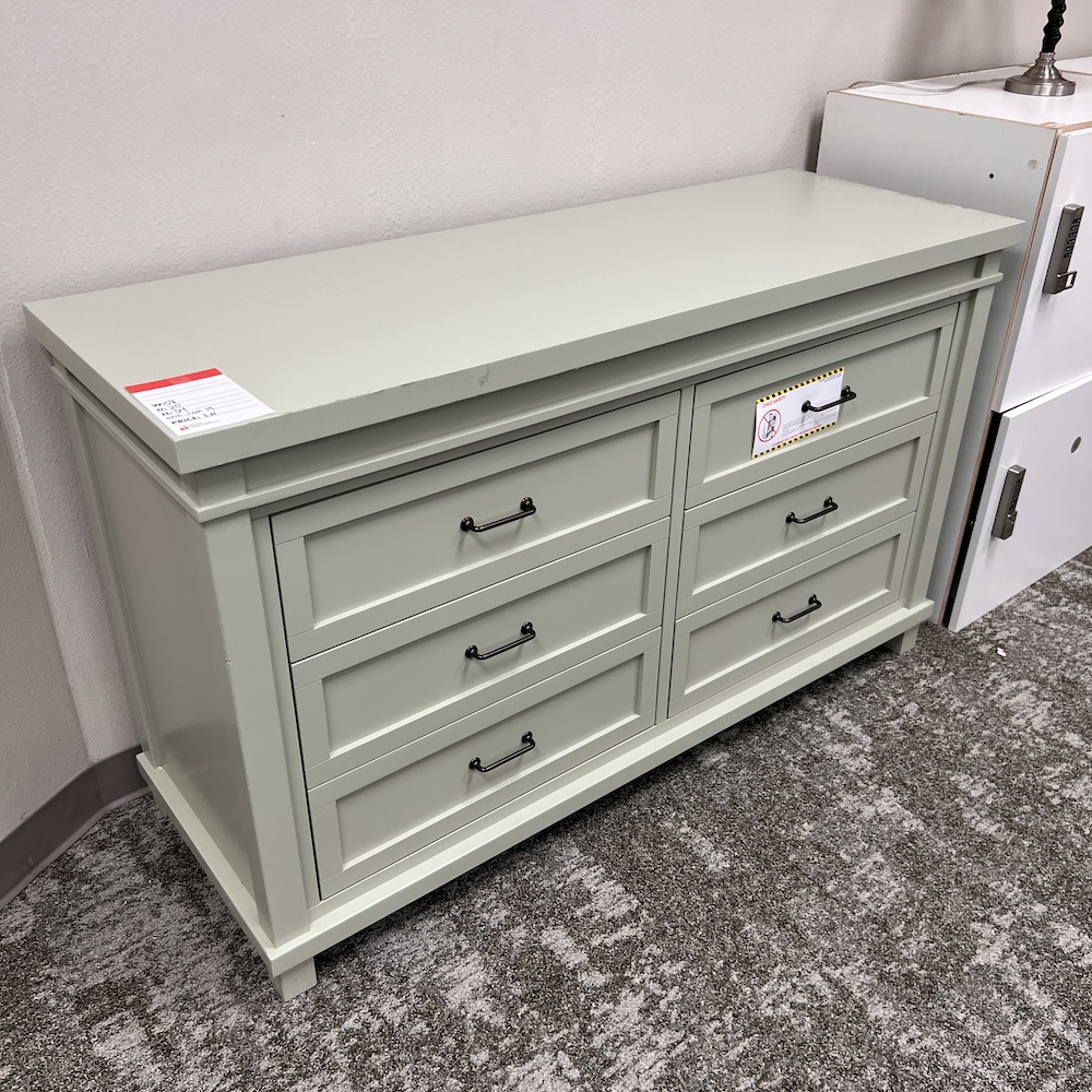 58" W x 34" H Appleseed Rowan Sage Green Veneer Wood 6 Drawer Dresser ...