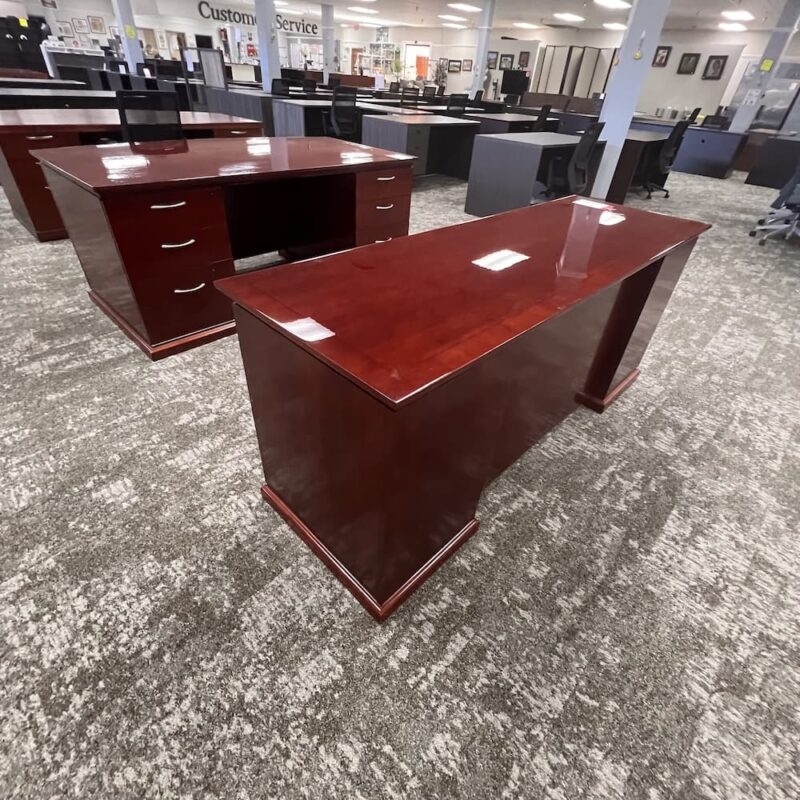 Set - 72" DMI Cherry Veneer Wood Bow Front Desk and Credenza | Office ...